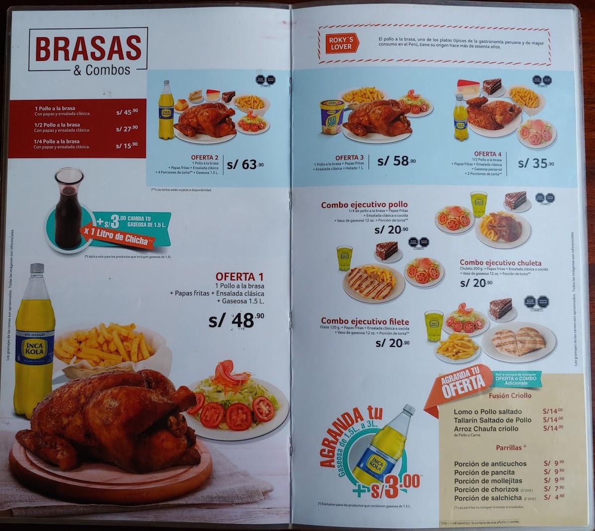 Carta del restaurante Polleria Roky's, Nasca