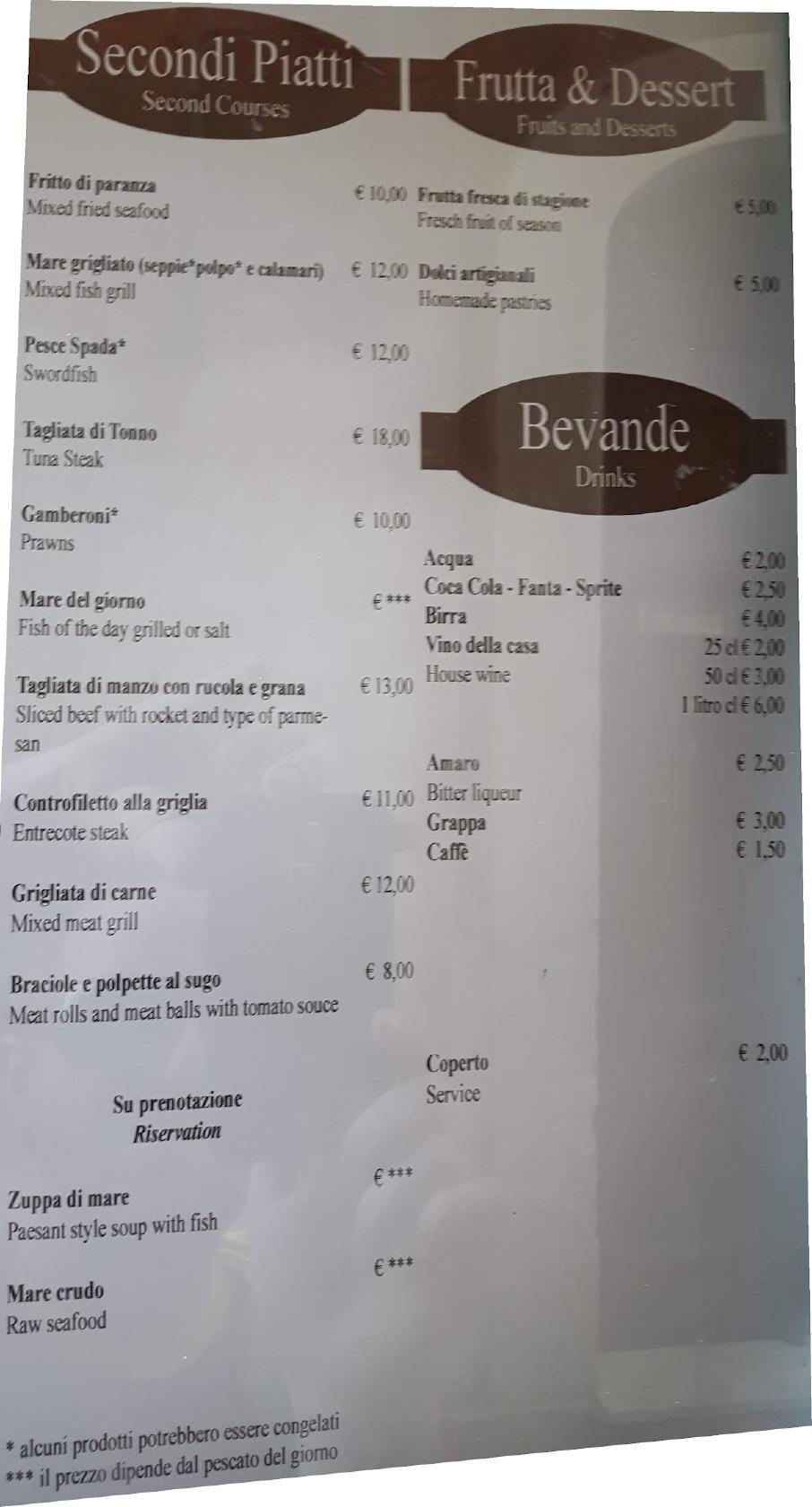 Menu at Ristorante San Pietro, Ostuni