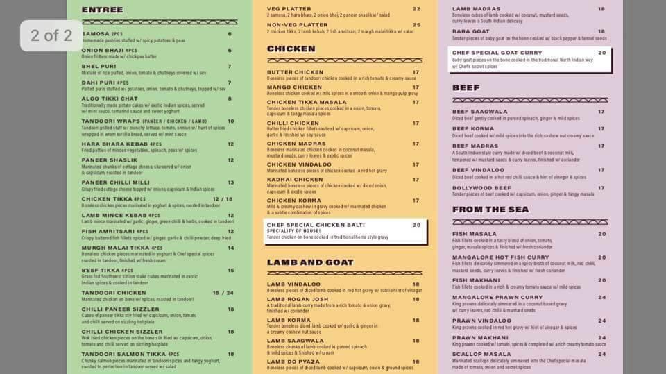 Menu at Spice Paradise Indian Restaurant, Lakelands