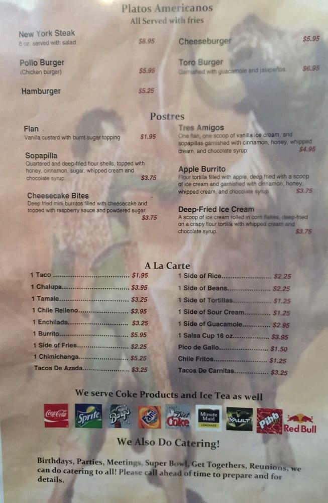 Menu at Toro Viejo restaurant, Coeur d'Alene, 117 N 2nd St