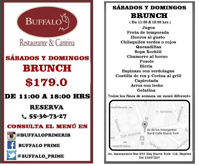 Menu at Buffalo Prime Rib restaurant, Mexico City