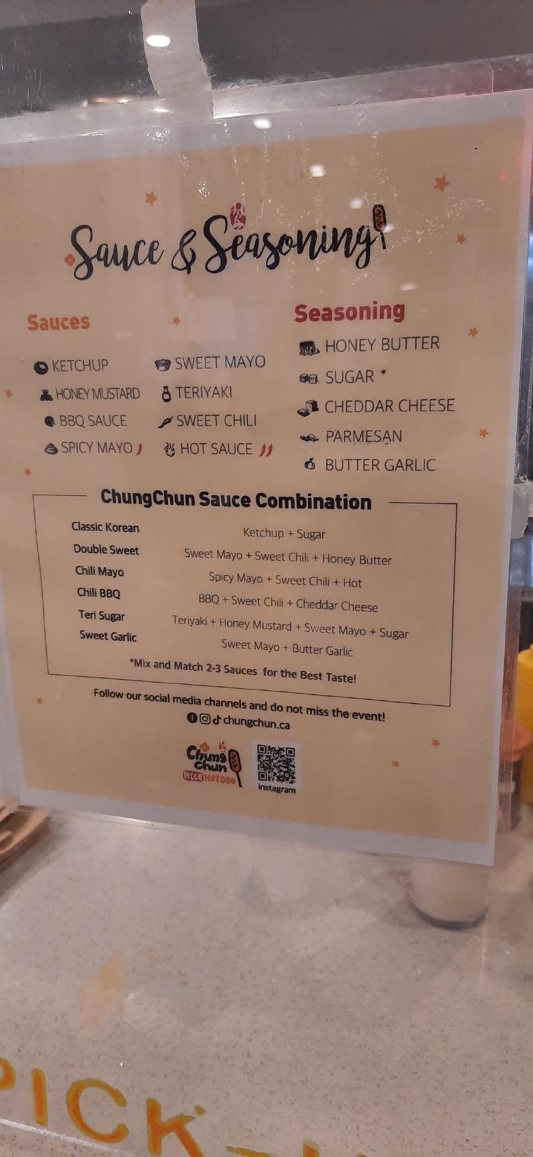 Menu at Chungchun Kogo Coreen fast food, Montréal, Rue Pierce