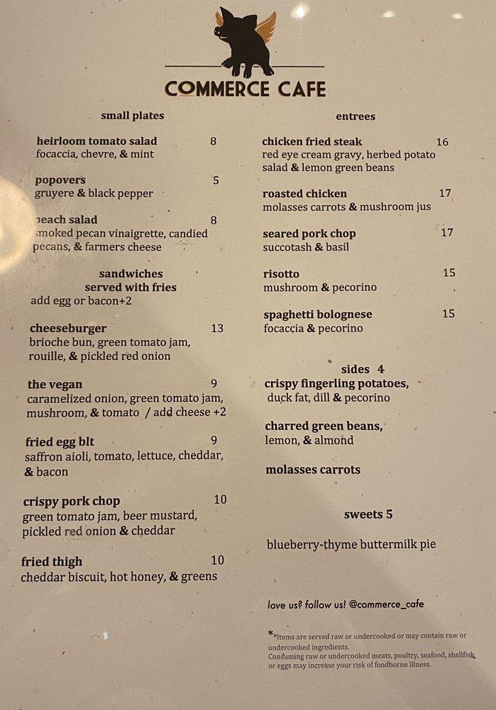 Menu at Commerce Cafe, Lockhart