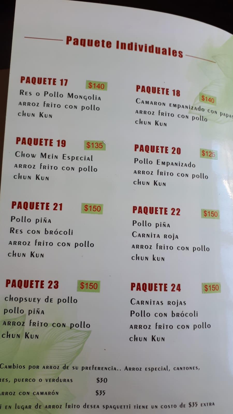 Menu at FU CHENG Restaurante Chino, Cabo San Lucas