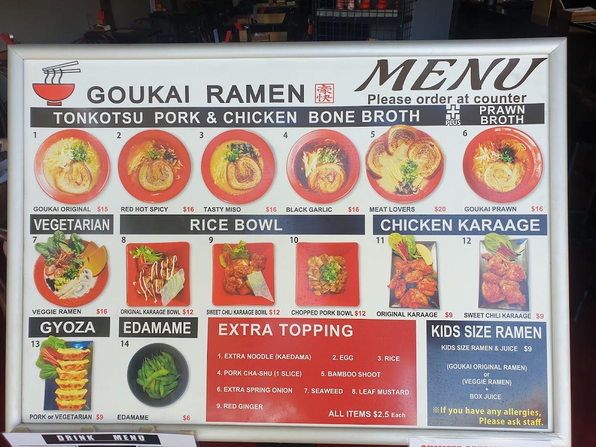 Menu at Goukai Ramen restaurant, Gold Coast
