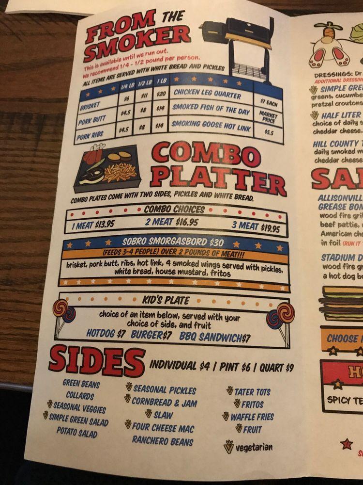 Menu at Half Liter BBQ, Indianapolis
