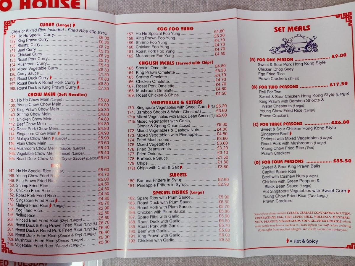Menu at Ho Ho House fast food, Wells