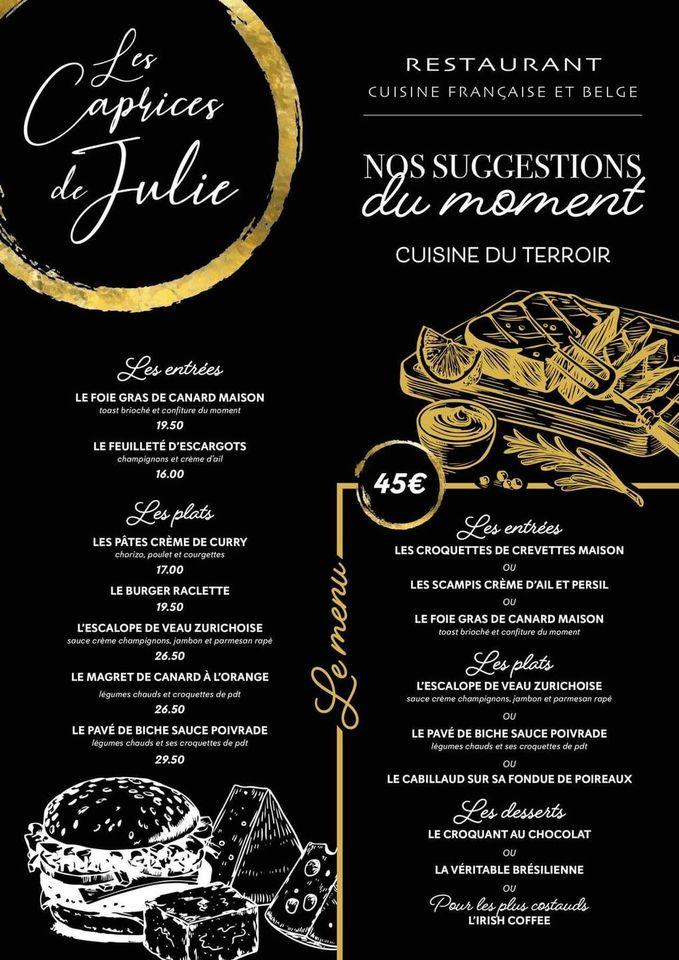 Menu au Les Caprices de Julie, Bertrix