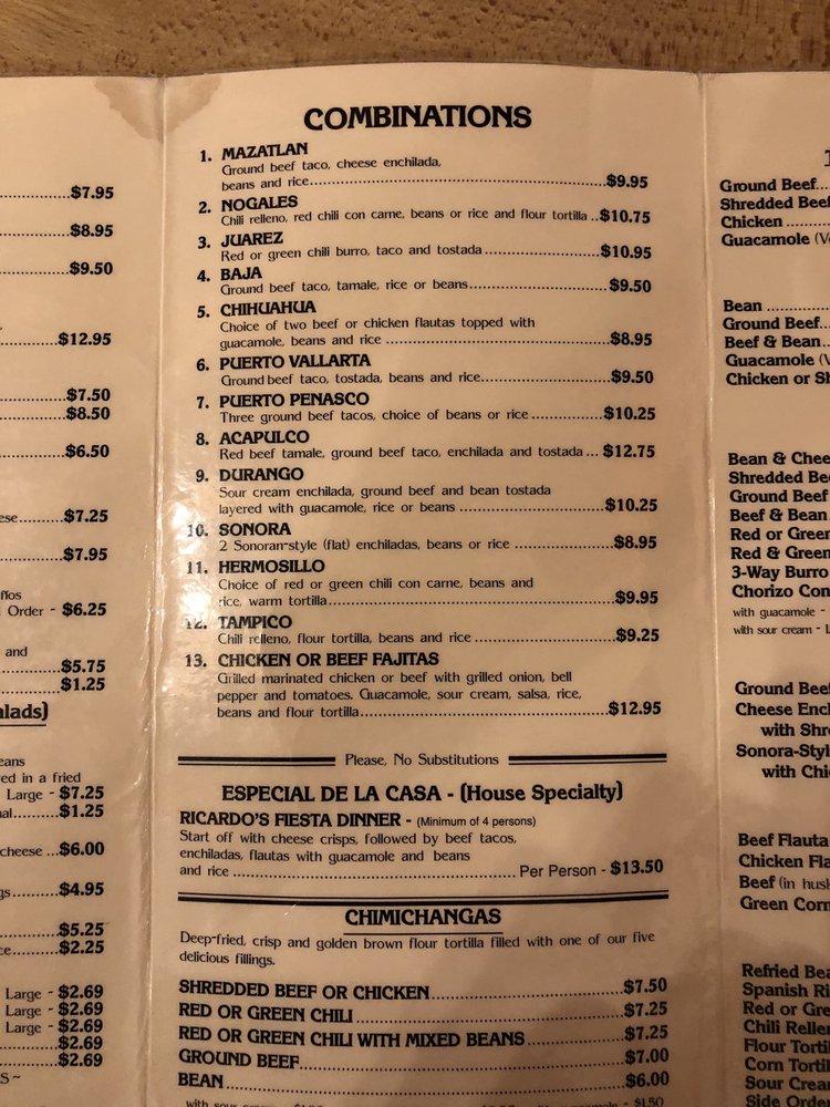Menu at Mi Amigo Ricardo restaurant, Casa Grande