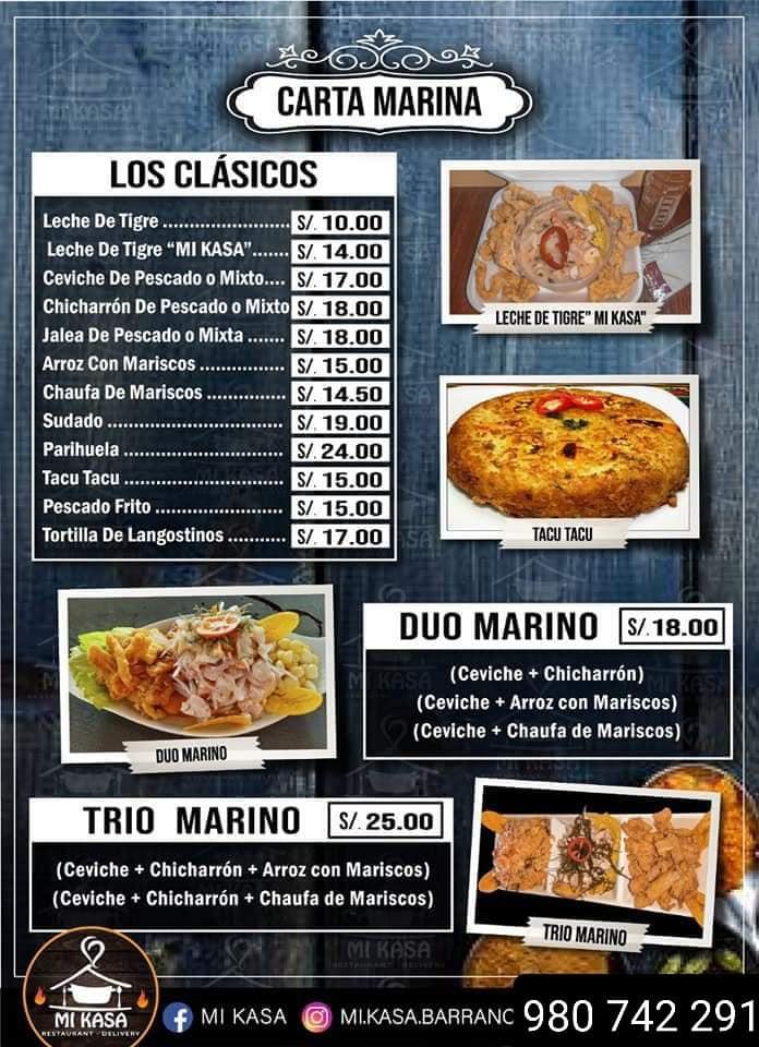 Menu at MI KASA restaurant, Barranco District