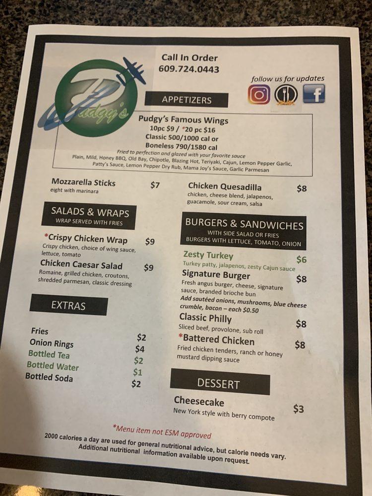 Menu at Pudgy's Sport Pub, McGuire Air Force Base