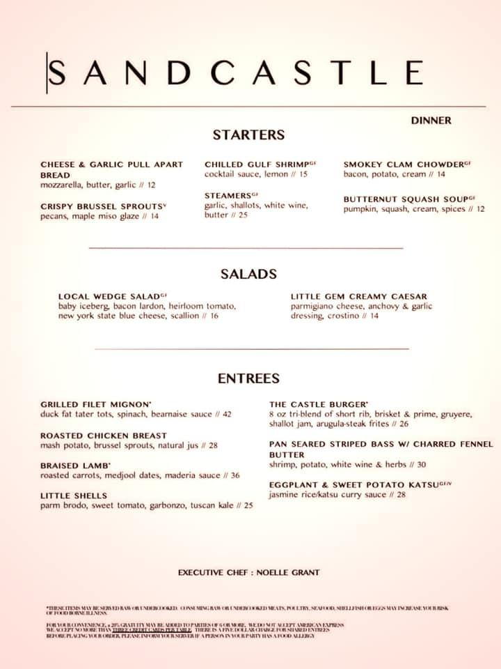 Menu at Sand Castle pub & bar, Fire Island