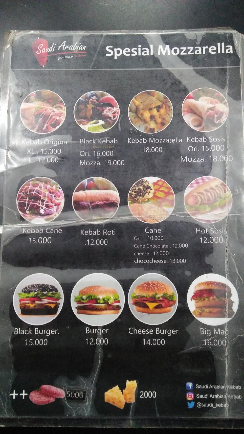 Menu at Saudi Arabian Kebab pedan cafe, Klaten