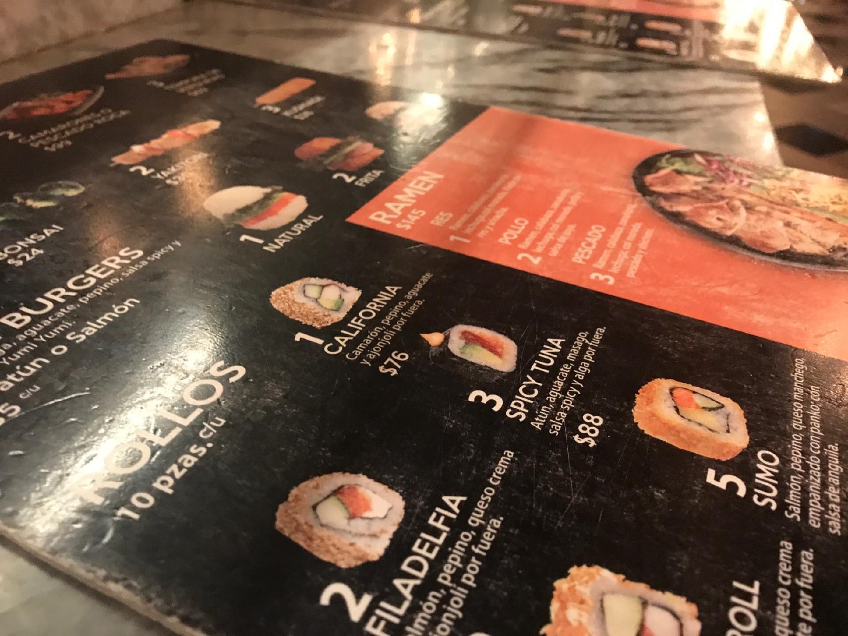 Carta del restaurante Yumi Yumi, Ciudad del México, Antonio Dovali Jaime 70