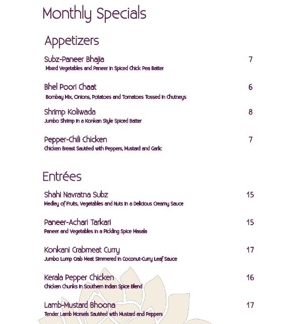 Menu at Anokha Cuisine of India restaurant, Richmond