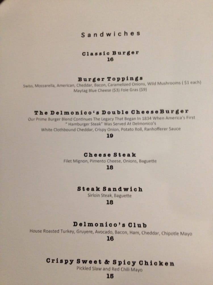 Menu at Delmonico's steakhouse, New York City