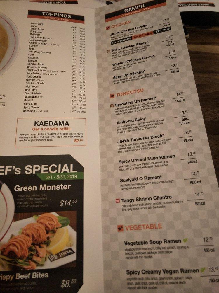 Carta de Jinya Ramen Bar, Santa Monica