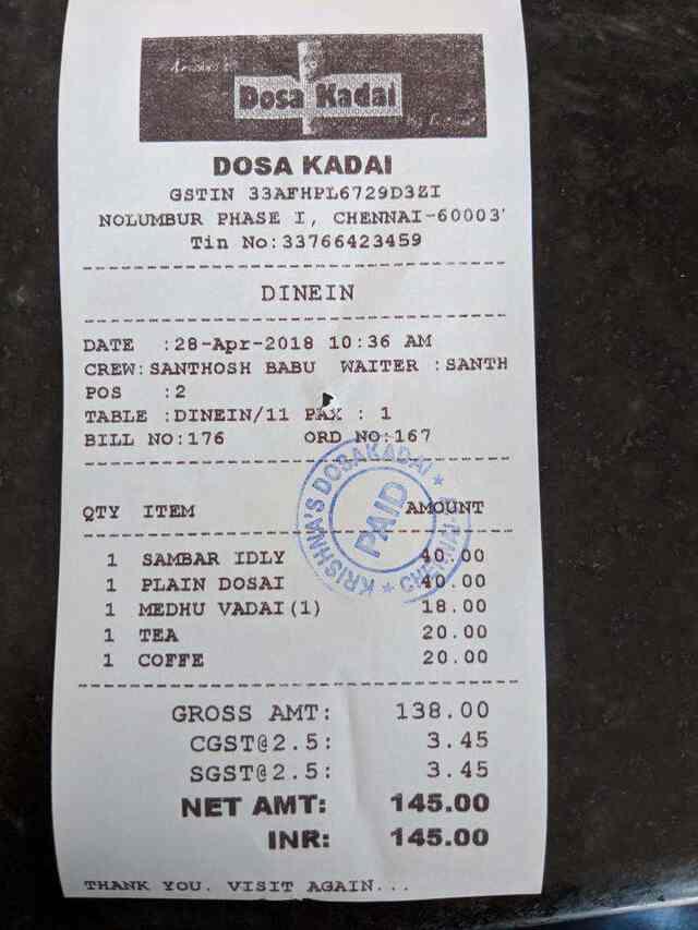 Menu at Krishna's Dosa Kadai, Chennai, 40