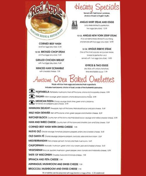 Menu at Red Apple Pancake House restaurant, Carol Stream