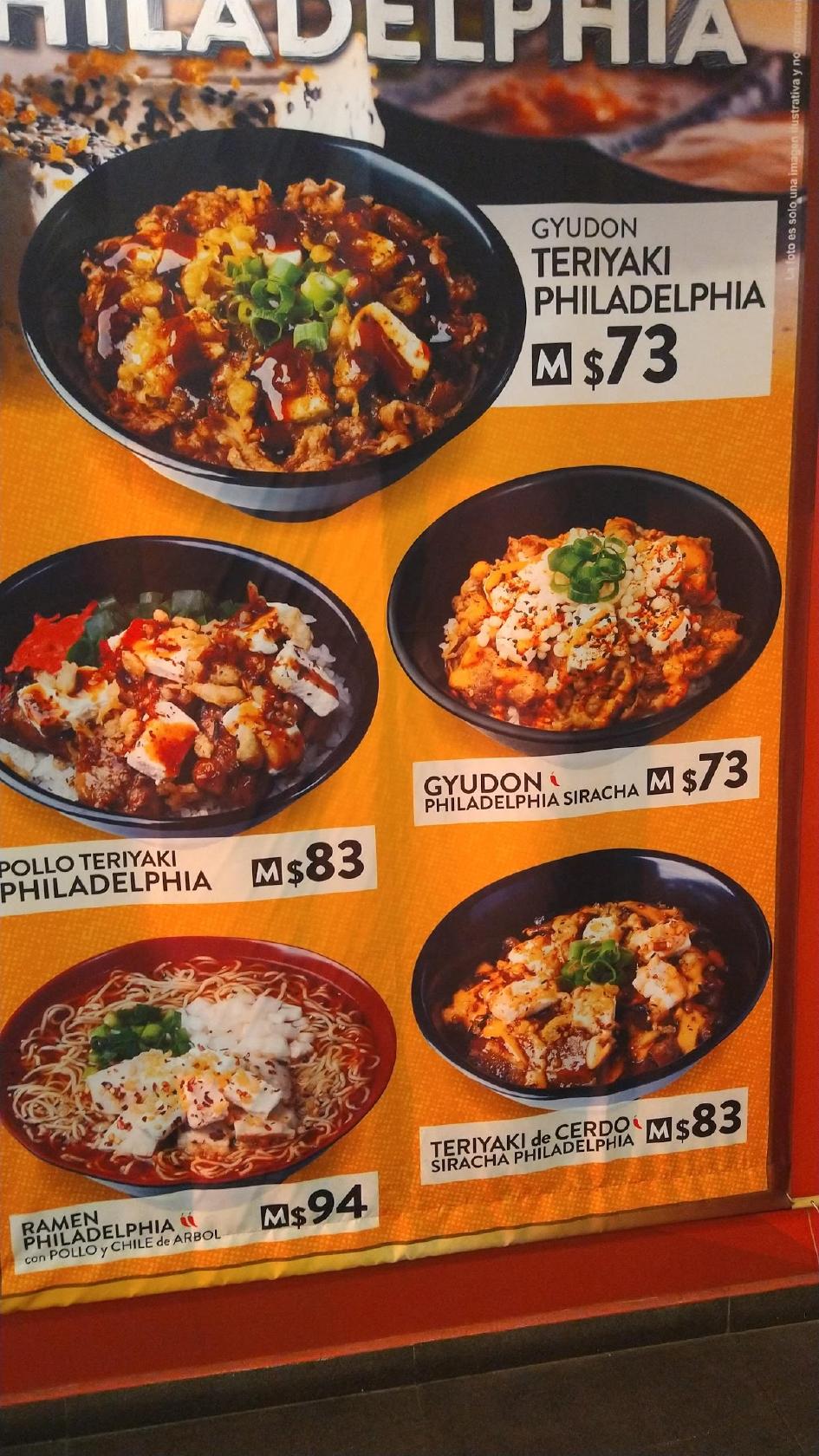 Menu at Sukiya San Lorenzo restaurant, Mexico