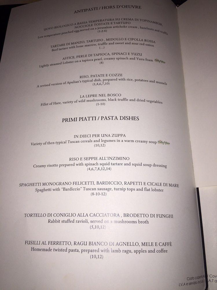 Menu at Winter Garden Restaurant, Florence