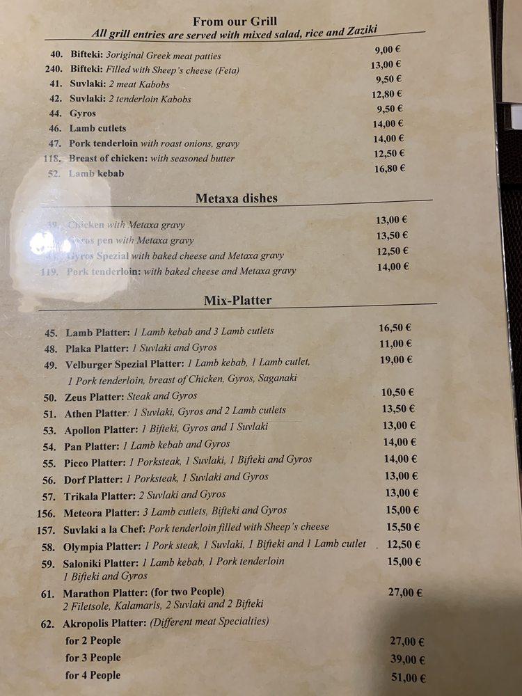 Speisekarte von Gaststätte Akropolis restaurant, Velburg
