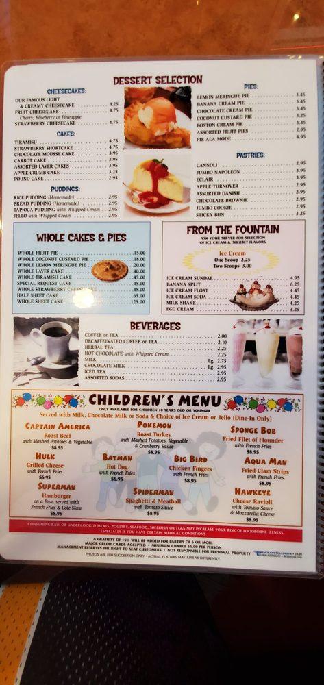 Menu at Brandywine Diner restaurant, Wilmington
