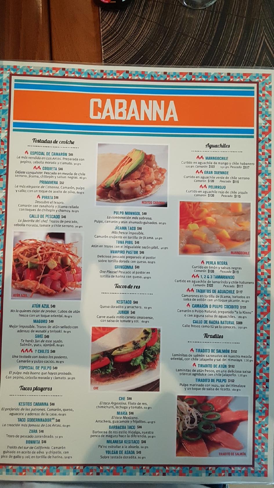 Menu at Cabanna Restaurant, Culiacán, Blvd. Francisco Labastida Ochoa 1695