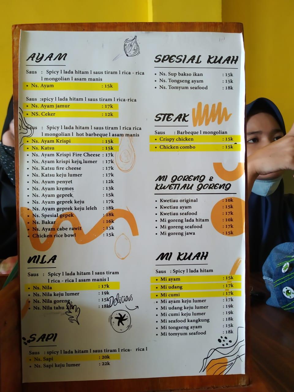 Menu at Mang One restaurant, Indonesia