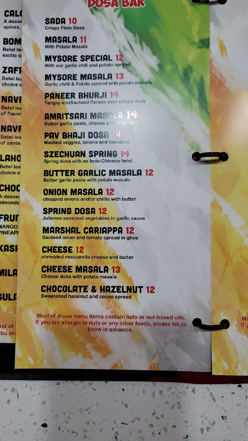 Menu at Royal paan restaurant, Caledon