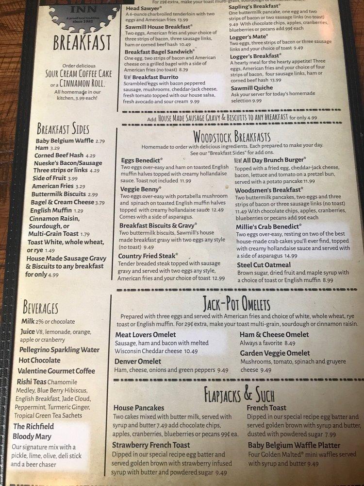 Menu at Sawmill Inn Restaurant & Pub, Richfield