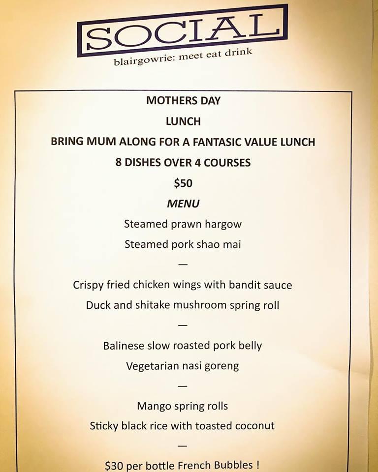 Menu at Social restaurant, Blairgowrie