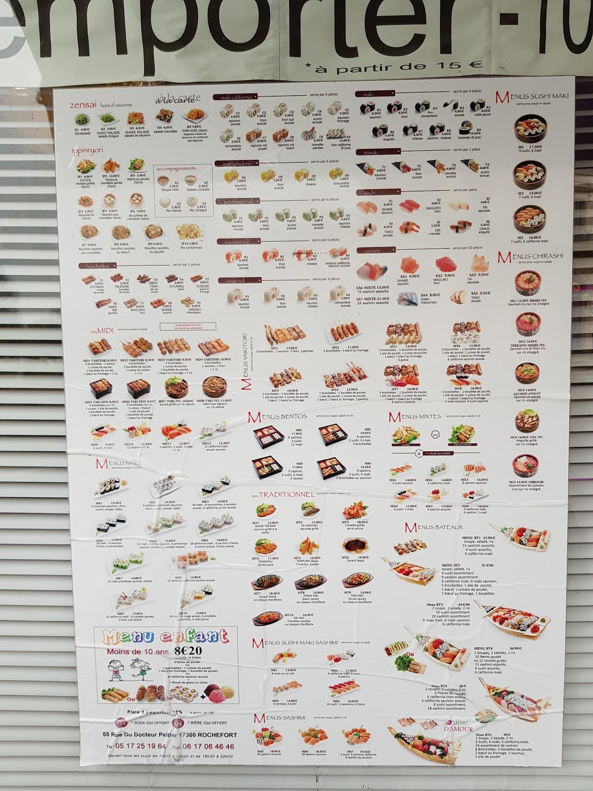 Menu at Asuka restaurant, Rochefort