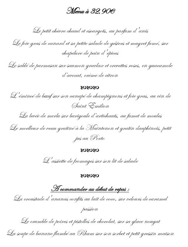 Menu au Au Rêve Gourmand restaurant, Épernon