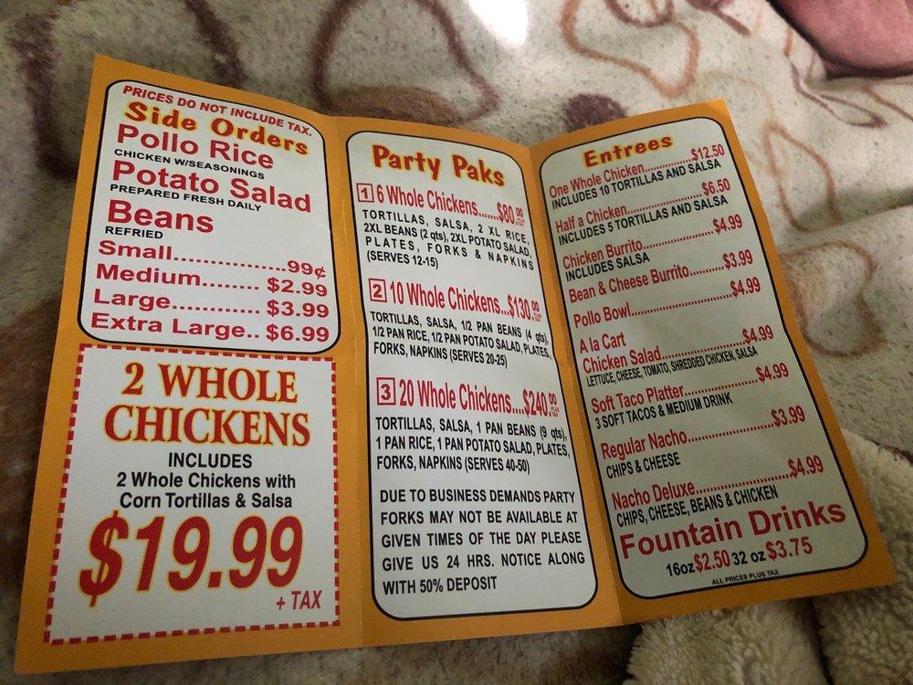 Menu at El pollo dorado restaurant, Compton
