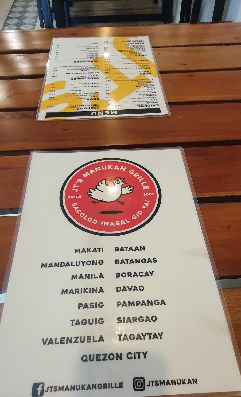 Menu at JT’s Manukan Grille Pioneer restaurant, Mandaluyong