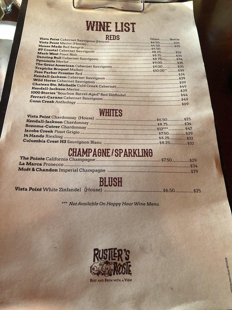 Menu at Rustler’s Rooste steakhouse, Phoenix