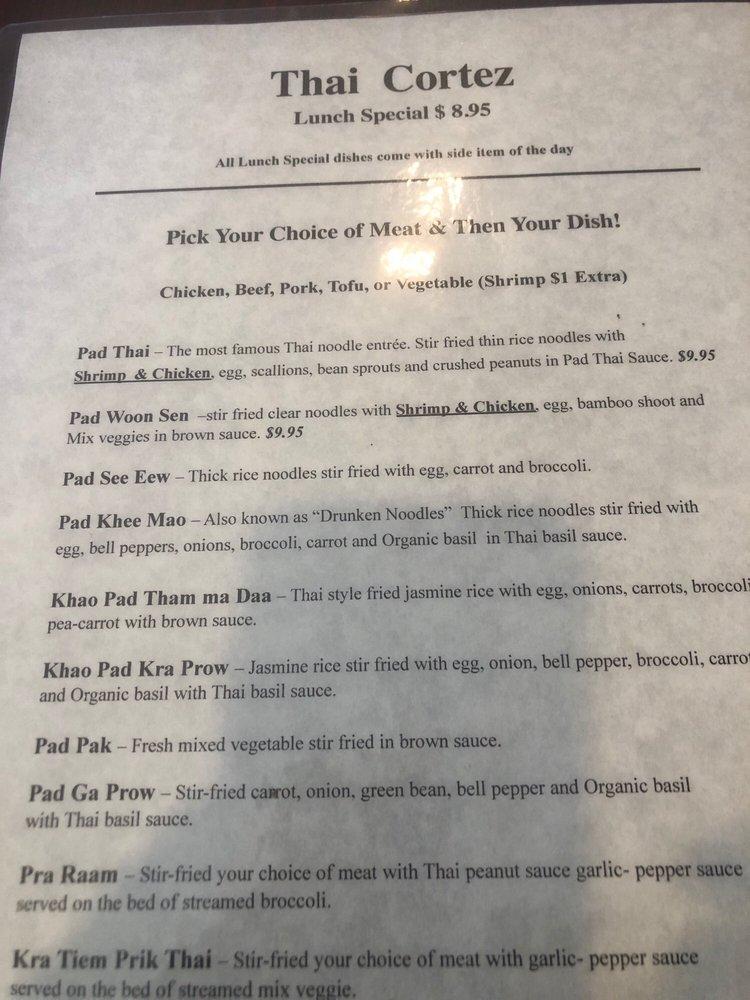 Menu at Thai Cortez restaurant, Cortez