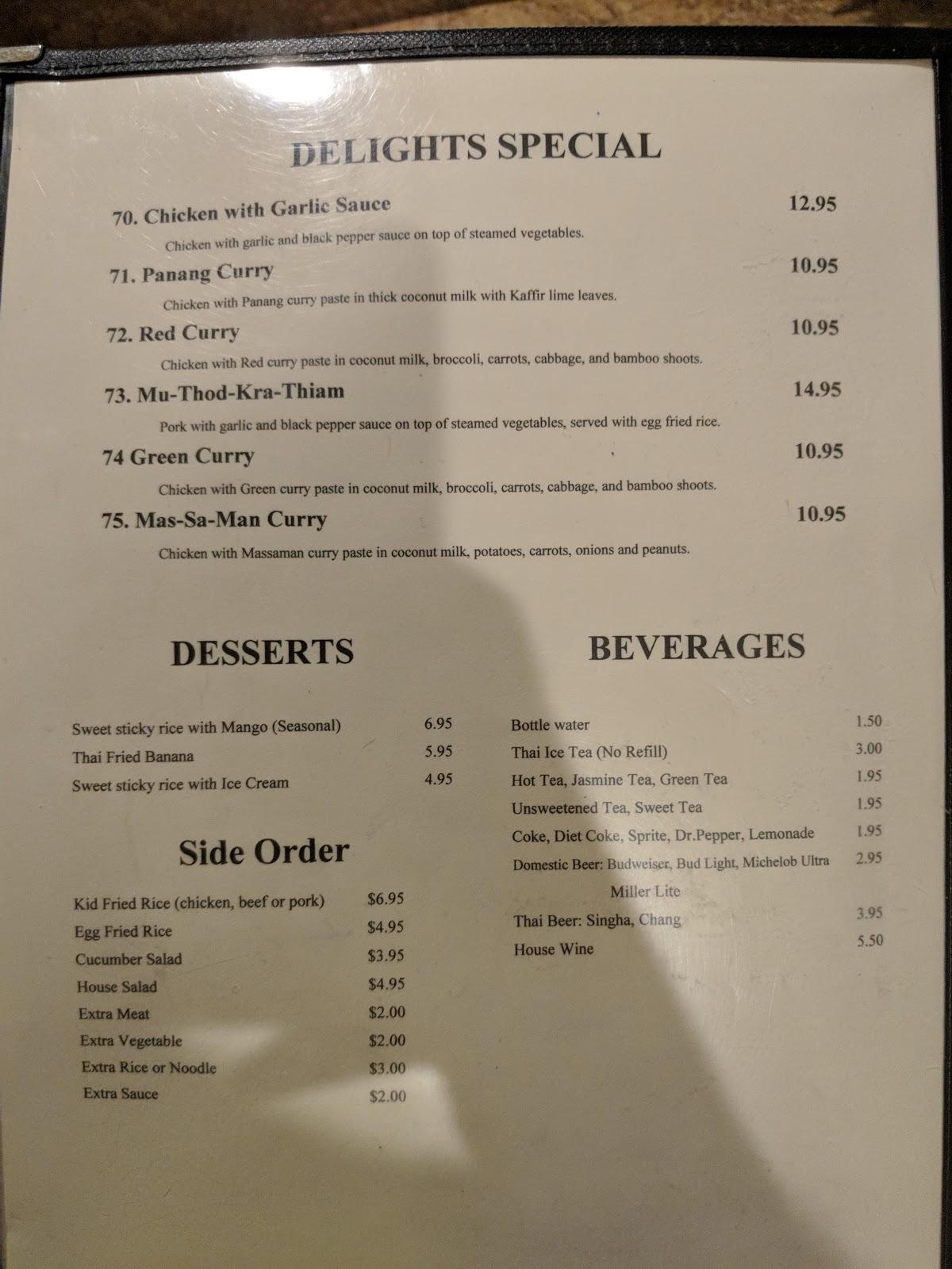 Menu at Thai Delights Restaurant, Destin, 821 Harbor Blvd
