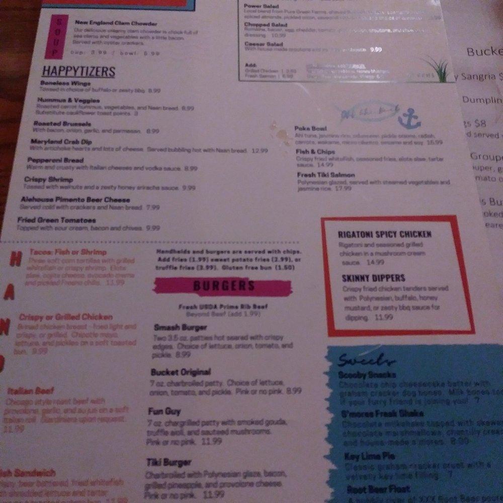 Menu at The Bucket pub & bar, South Bend