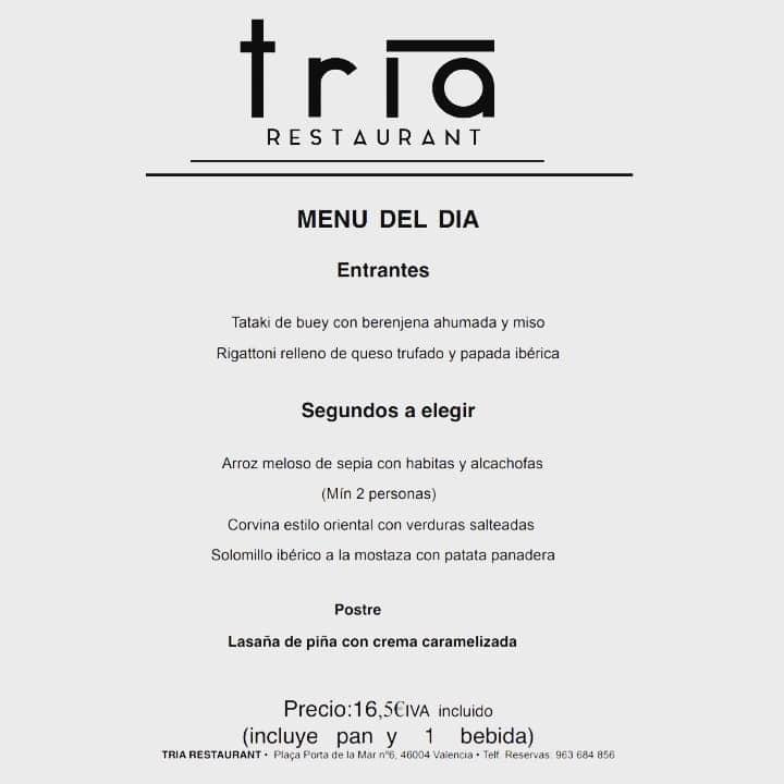 Menu at Tria Restaurant, Valencia