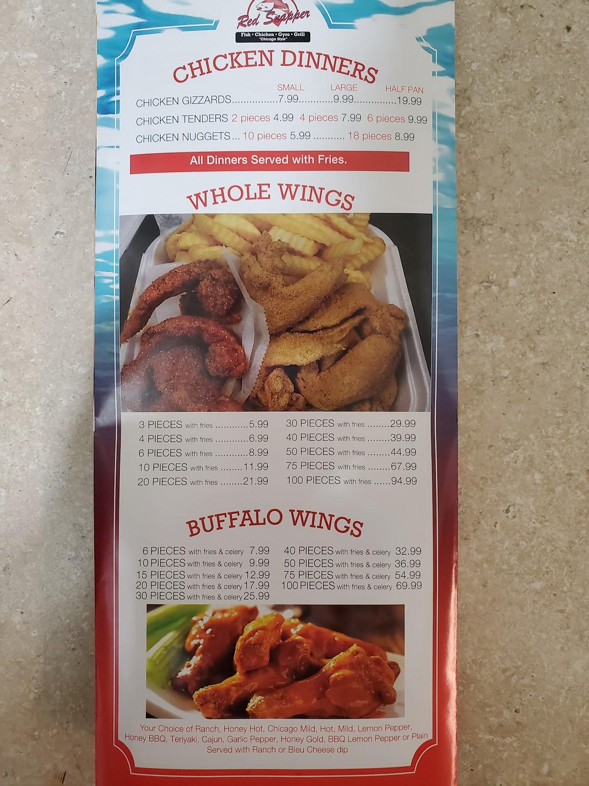 Menu at red snapper fish & chicken restaurant, Hapeville