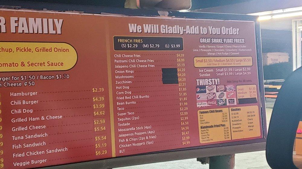 Menu at Andres Drive Inn restaurant, Bakersfield, Brundage Ln
