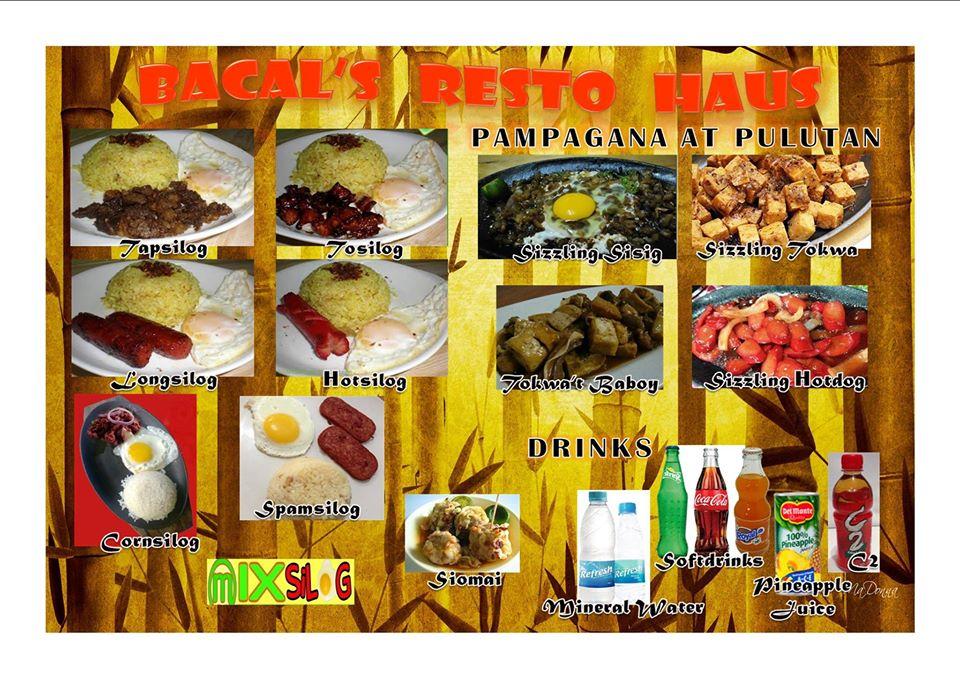 Menu at Bacal's Resto Haus restaurant, Calaca