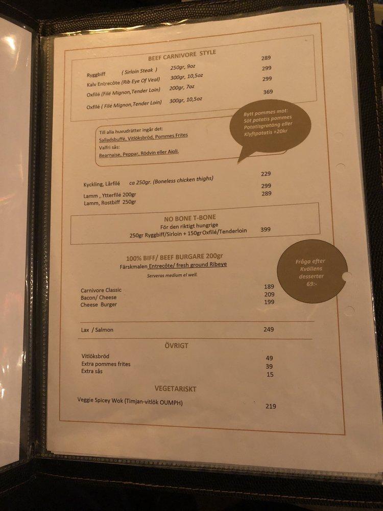 Menu at Carnivore Steak House pub & bar, Malmö
