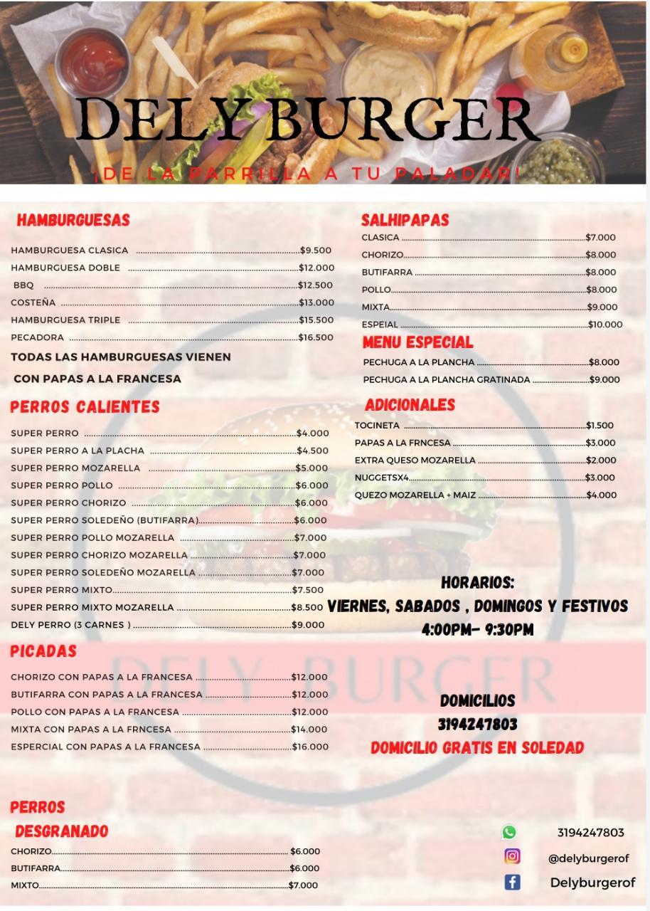 Menu at Dely Burger restaurant, Soledad
