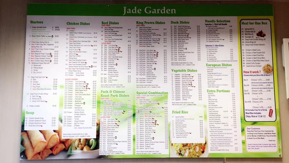 Menu at Jade Garden fast food, Ballymoney