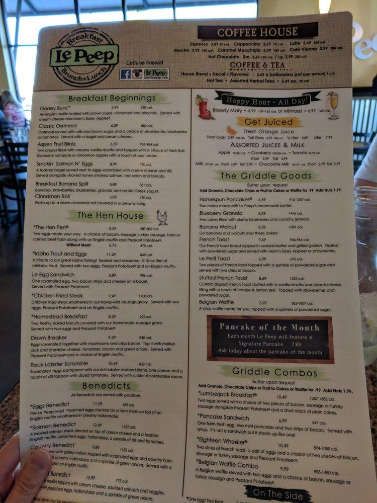 Menu at Le Peep restaurant, Meridian
