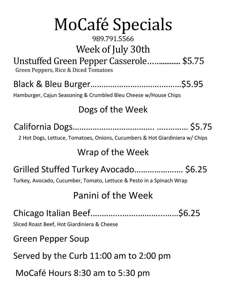 Menu at Mo Cafe, Saginaw