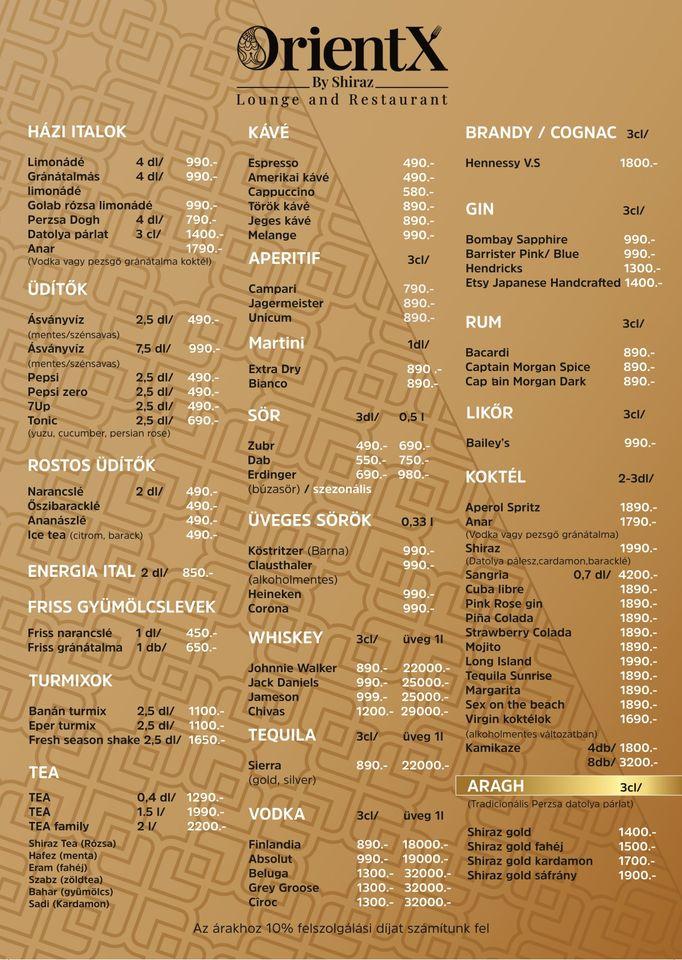 Menu at Shiraz Lounge & Restaurant, Budapest